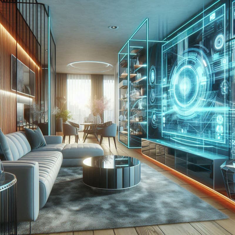 Virtual Reality Mockup: High-Tech Modern Living Room Stock Illustration ...