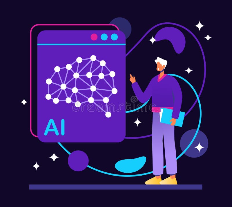 Young Modern Student Studying Virtual AI Technology. Virtual Reality ...