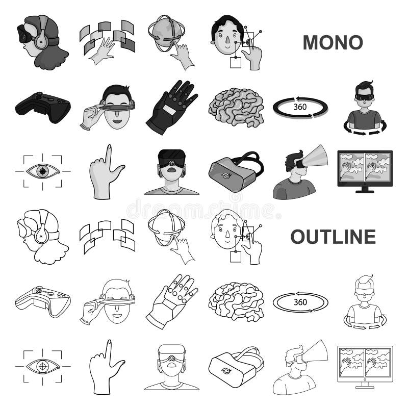 A Virtual Reality Monochrom Icons in Set Collection for Design. Modern ...