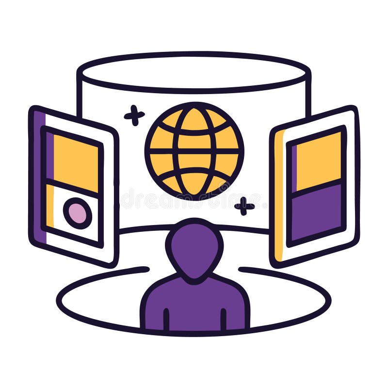 Virtual Reality Multi Screen Workstation Icon Stock Vector ...