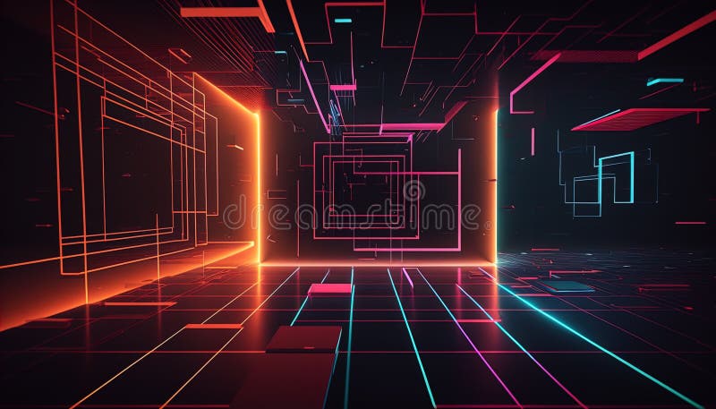Virtual Reality Neon Room Second World Metaverse Created with ...