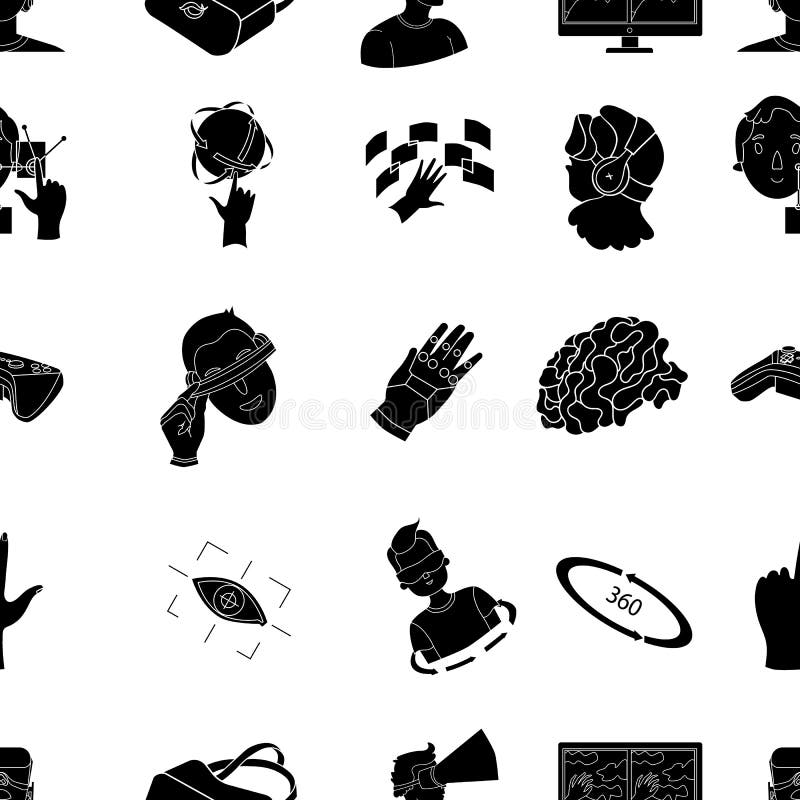 Virtual Reality Pattern Icons in Black Style. Big Collection of Virtual ...