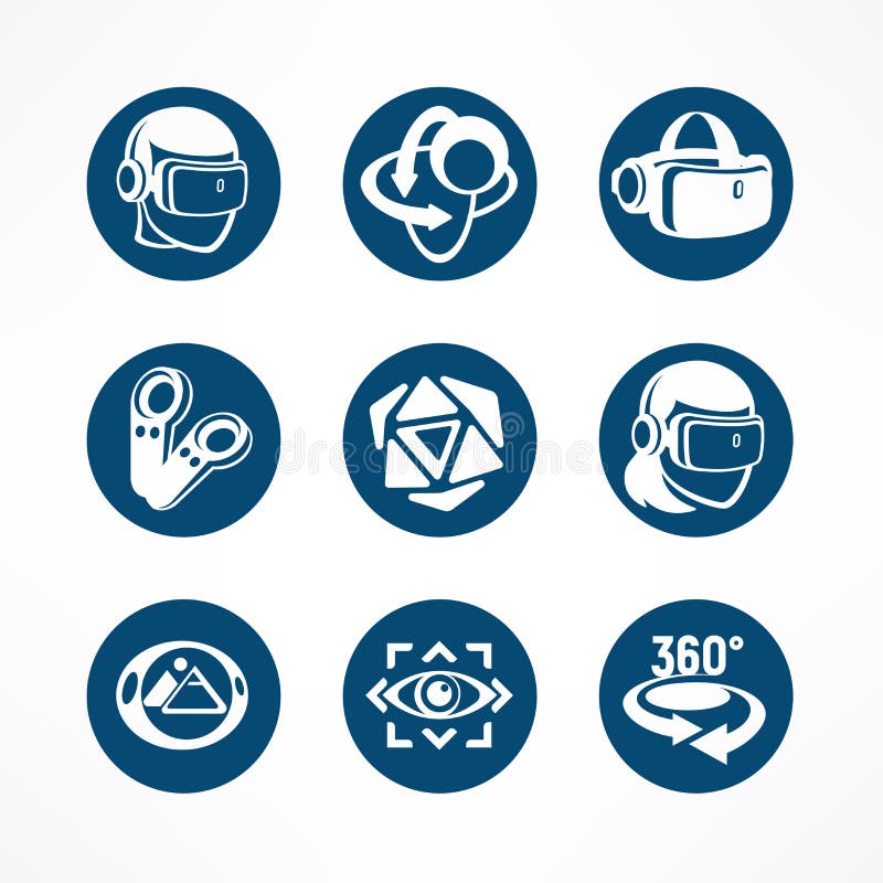 Virtual Reality Round Icon Set Stock Vector - Illustration of phone ...