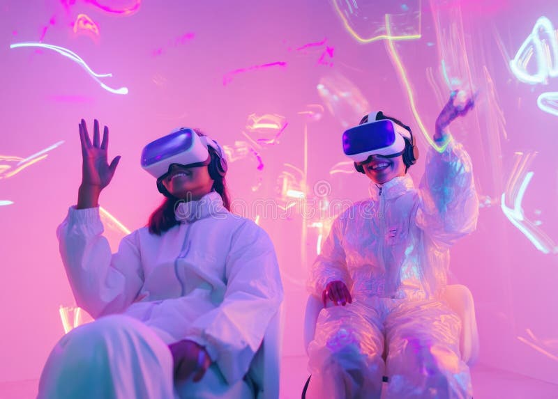 Virtual Reality Scene of Two People Wear VR Interacting with ...