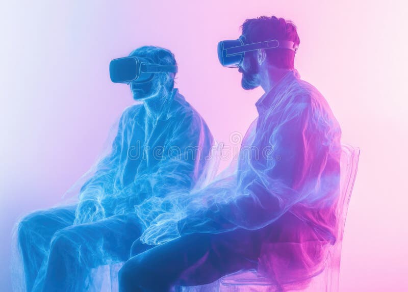 Virtual Reality Scene of Two People Wear VR Interacting with ...