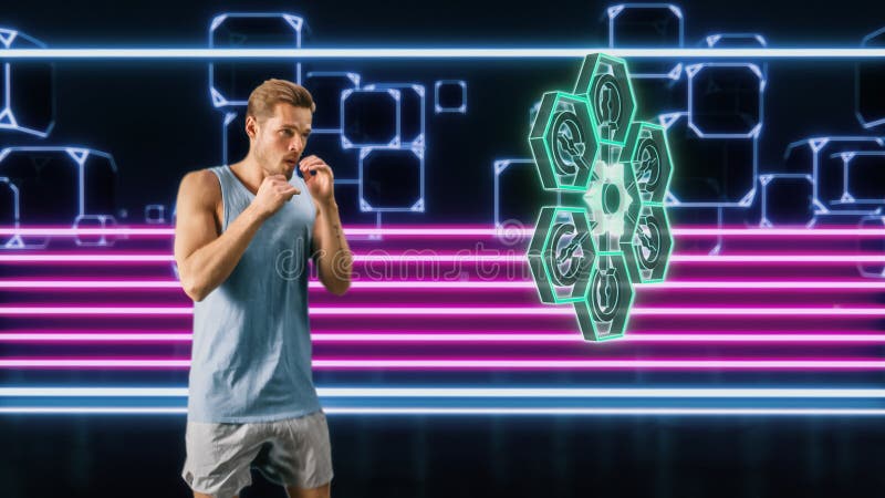 Virtual Reality Shadow Boxer Video Game. in Metaverse Fit Caucasian Man ...