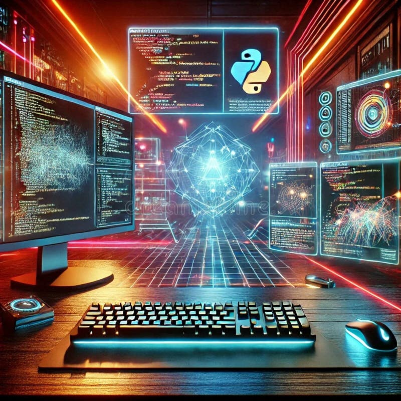 Virtual Reality Showing Programming, with Futuristic Workspace. Stock Illustration ...