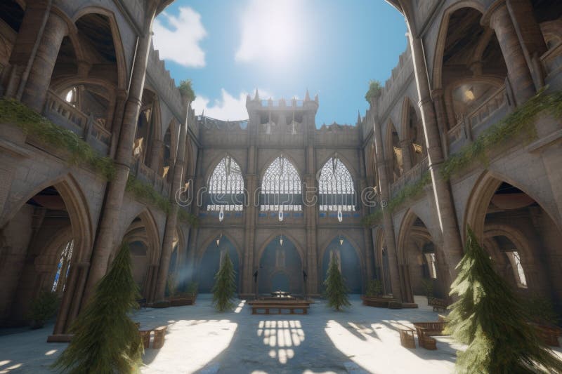 Virtual Reality Simulation of Castle, with View of Majestic Courtyard ...