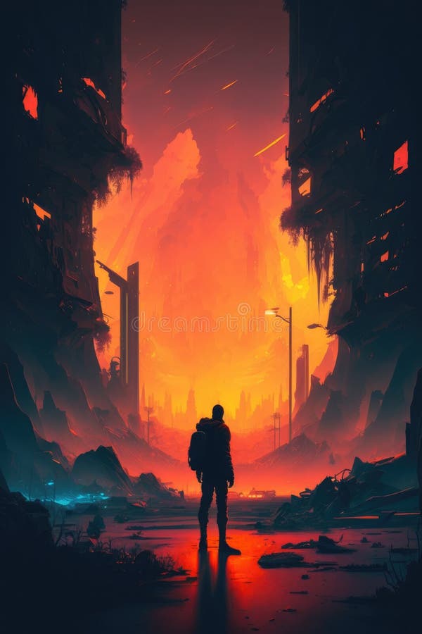 Virtual Reality Simulation with a Glowing, Cyberpunk Landscape Digital ...