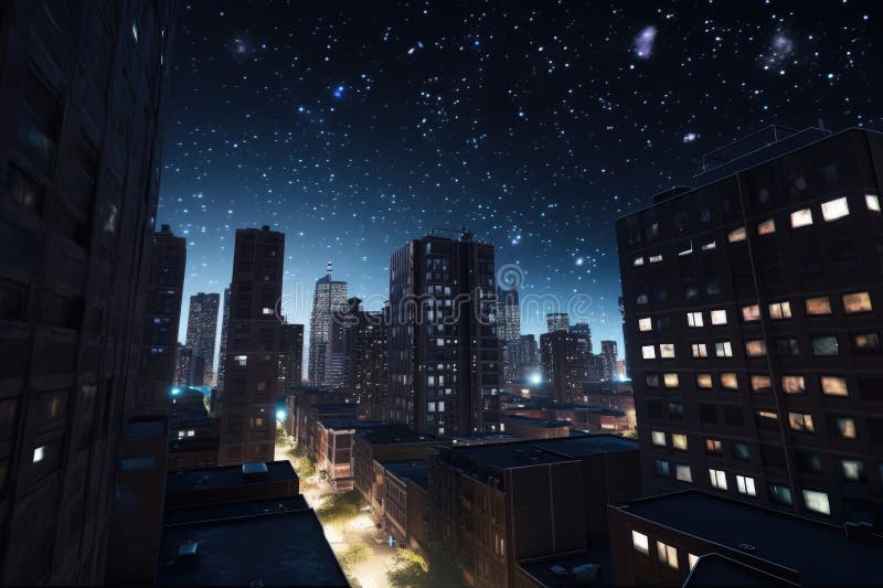 Nighttime Cityscape with Illuminated Skyscrapers, Famous Architecture ...