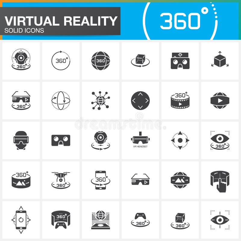 Virtual Reality Solid Icons Set. Innovation Technologies, AR Glasses ...