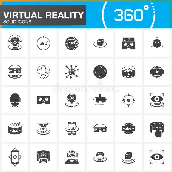 Virtual Reality Solid Icons Set. Innovation Technologies, AR Glasses ...