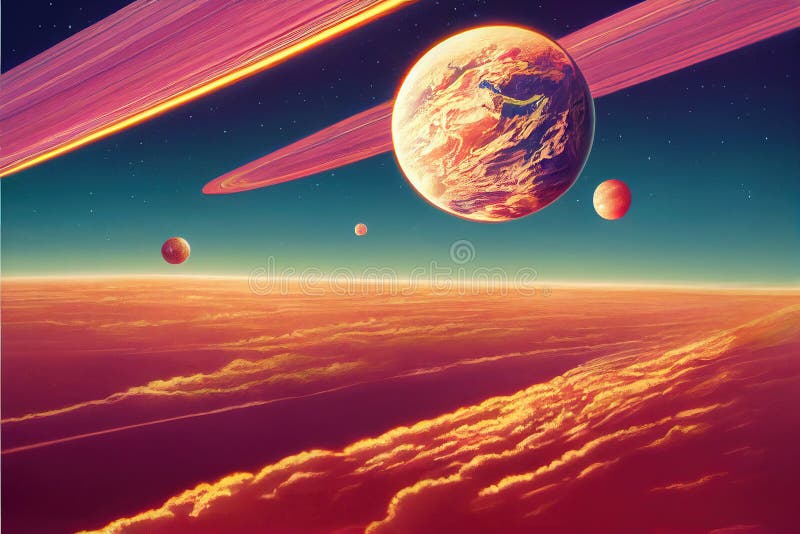 Virtual Reality Space with Abstract Multicolor Psychedelic Planet ...