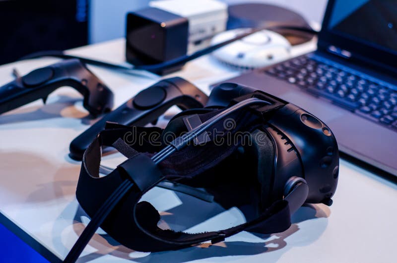 Virtual Reality System. VR Headsets with Controllers Stock Photo ...