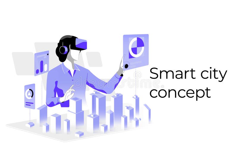 Virtual Reality Technology, Hologram and Smart City Concept. Vector ...