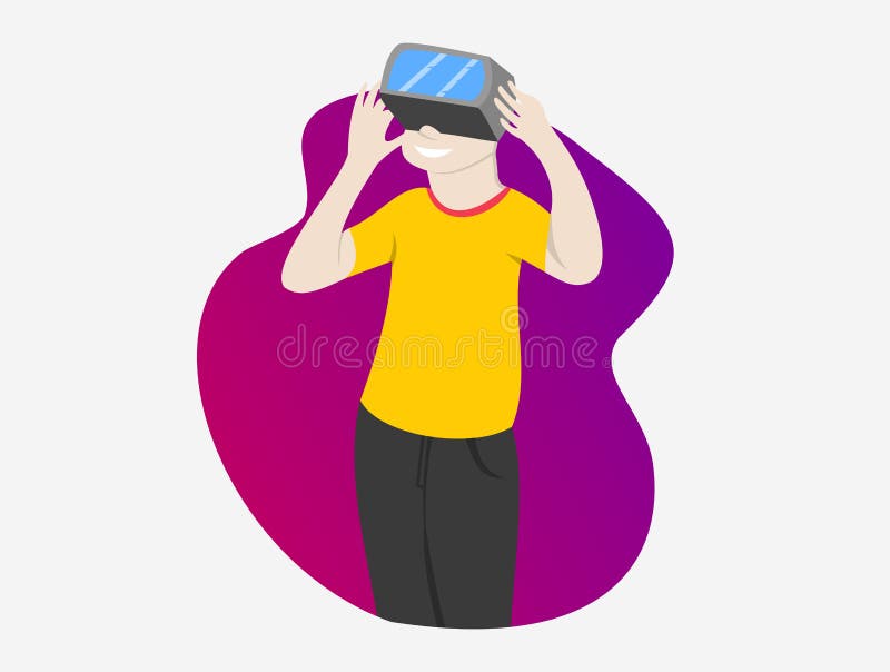 Virtual Reality Technology Men Using Gadget and Happy Smile Faces ...