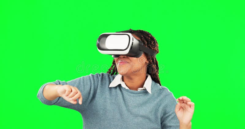 Virtual Reality, Touch and Green Screen of Excited Woman in Metaverse ...