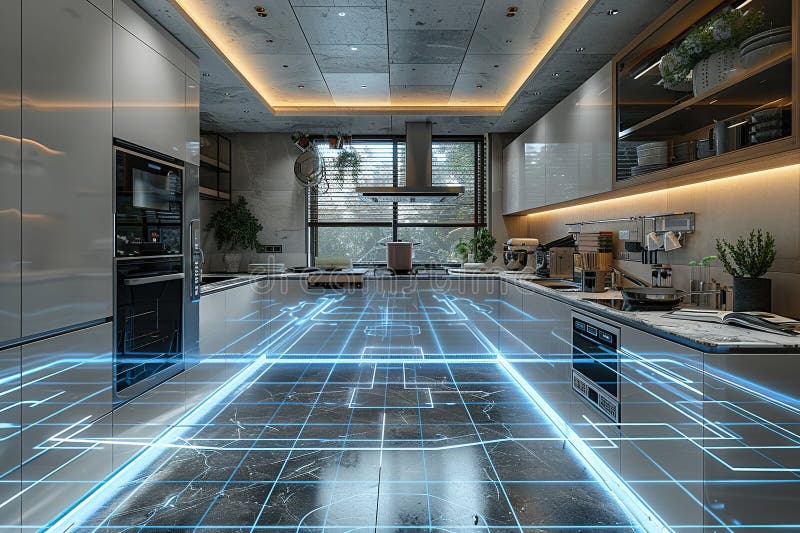 A Virtual Reality Tour of a High-tech Kitchen. Stock Image - Image of ...