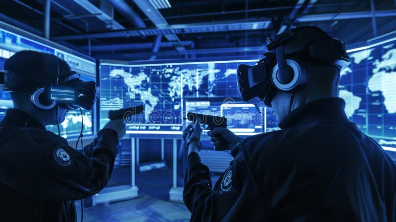 Virtual Reality Training for Security Personnel at Night Stock Image ...