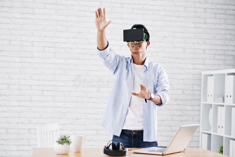 Virtual reality user stock image. Image of simulator - 75515057
