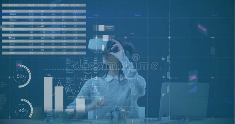 Virtual Reality User Interacting with Data Visualization Image Over ...