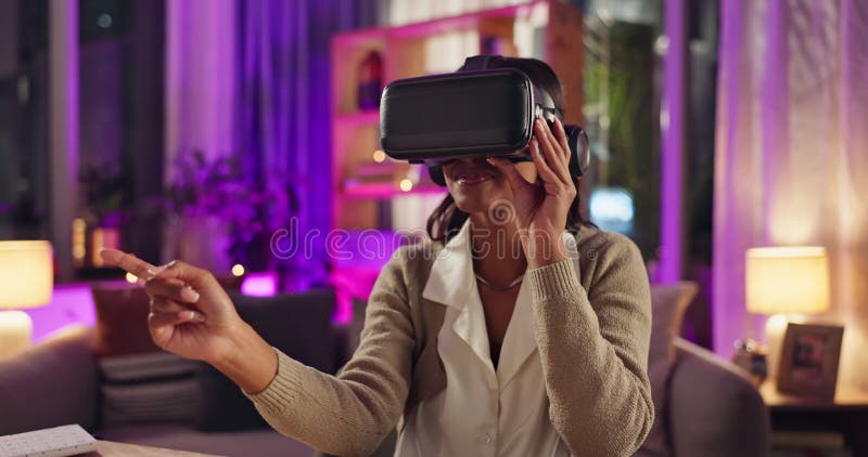 Virtual Reality, User Interface and Woman with Touch for Cyber App ...