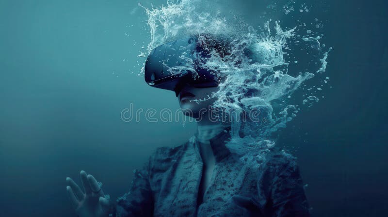 Virtual Reality User with VR Headset Immersed in a Digital World ...