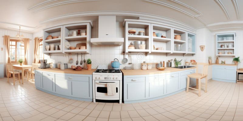 A Virtual Reality View of a Kitchen with Blue Cabinets, AI Stock Photo ...