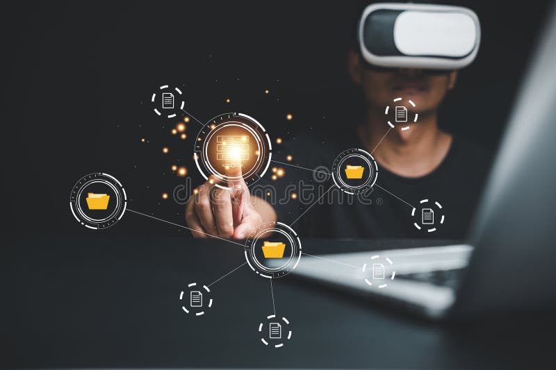 It Consultant in Virtual Reality VR Working with a Document Management ...