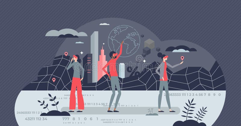 Virtual Reality or VR Experience Using Goggles Technology Tiny Person ...