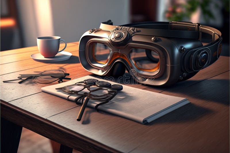 Virtual Reality or VR Goggles Sitting on Table, Generative AI Stock ...
