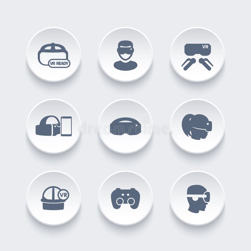 Virtual Reality, VR Icons Set Stock Vector - Illustration of mounted ...