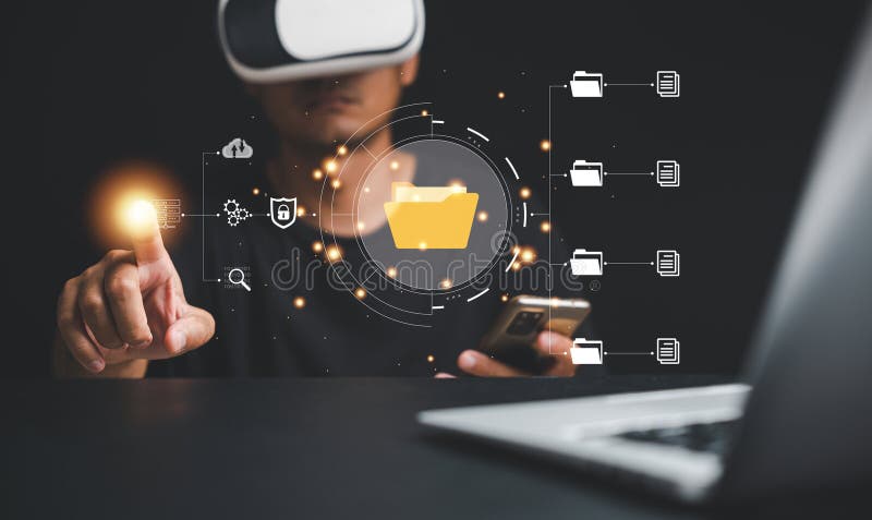 It Consultant in Virtual Reality VR Working with a Document Management ...