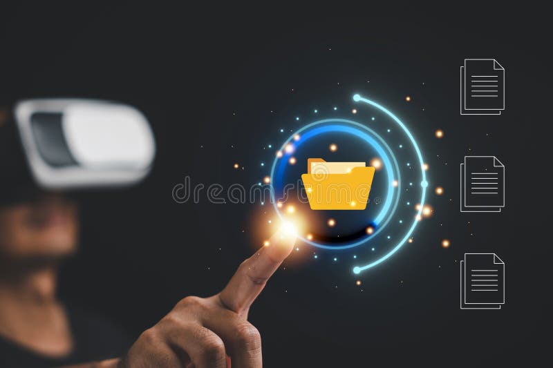 It Consultant in Virtual Reality VR Working with a Document Management ...