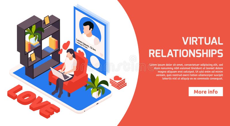 Virtual Relationship Isometric Web Banner Stock Vector - Illustration ...