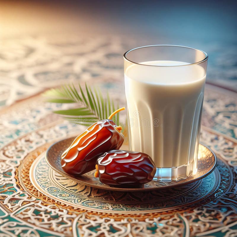 Virtual Rendering, Milk Glass, Date Fruit on Table, Symbolizes the End ...