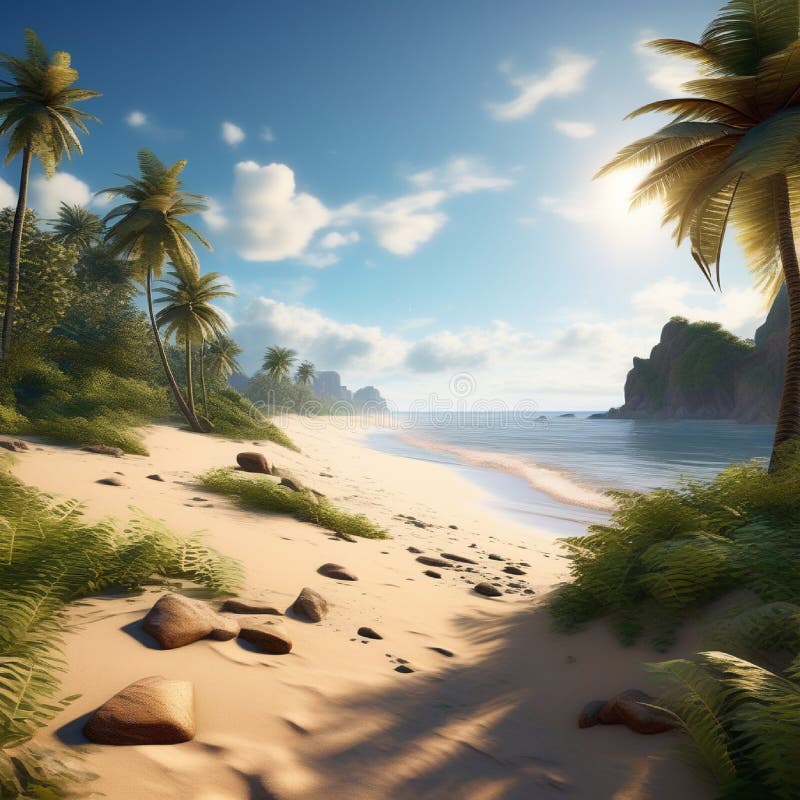 A Virtual Representation of a Secluded Beach with Untouched Summer Sand ...