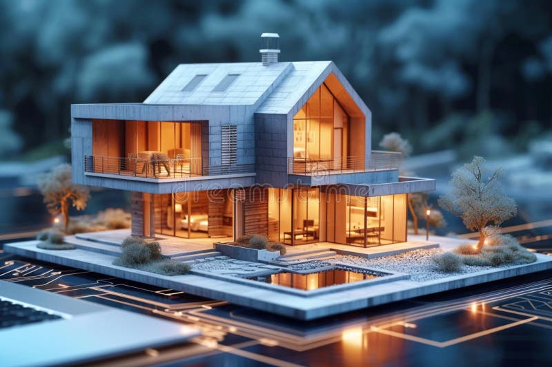 Virtual Residential House Hologram, 3D Rendering of a Building Model ...