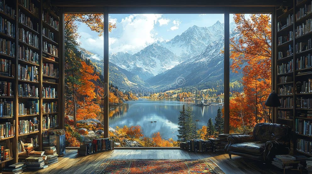 A Virtual Retirement Study Room Featuring a Bookshelf Background with ...