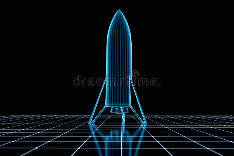 A virtual rocket on a grid stock illustration. Illustration of cosmos ...
