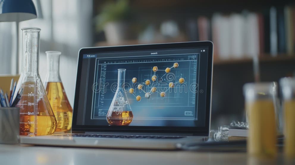 Virtual Science Experiment Simulation on Laptop in Home Office Digital ...