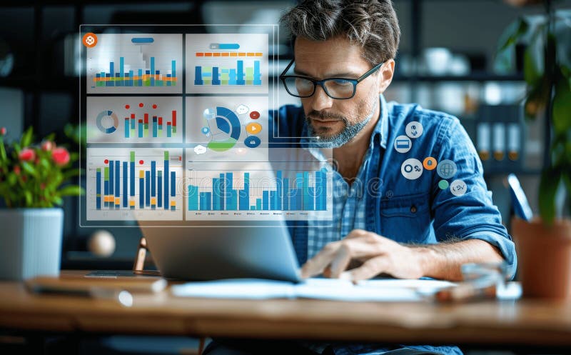 Virtual Screen and Augmented Reality for Business Data Analysis Stock ...