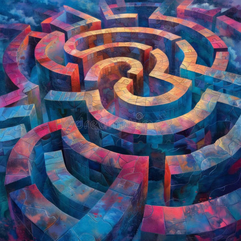 Virtual Screen Displaying a Complex Labyrinth Puzzle, Representing the ...