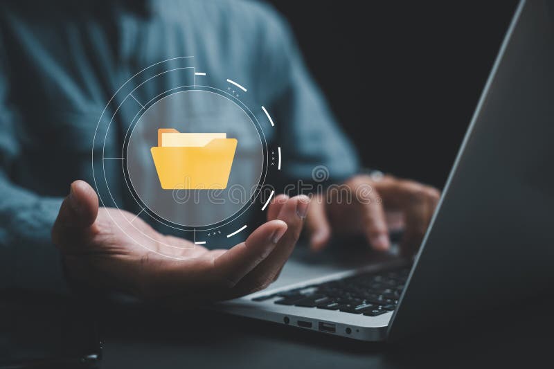 Virtual Screen Displaying Folder Icon and Automation Software Stock ...