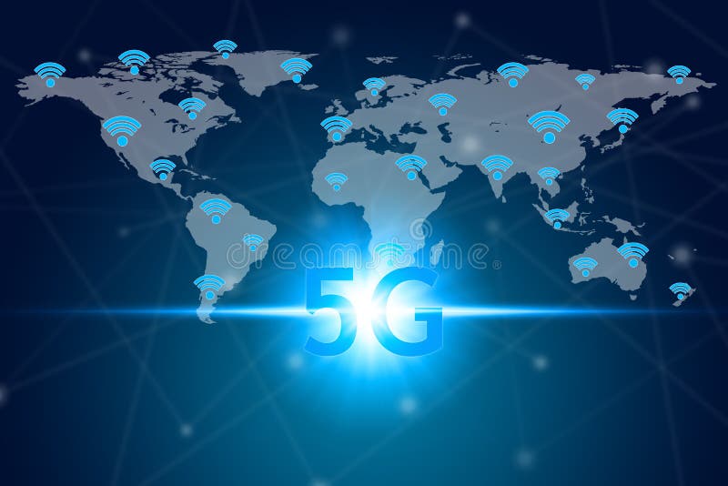 Virtual Screen 5G Network and Wifi on the World Map, World Map on a ...