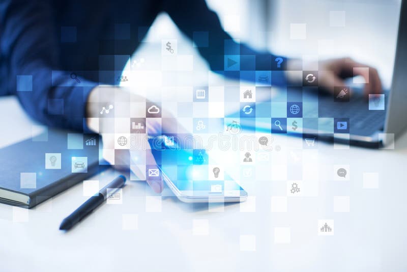 Virtual Screen Interface with Applications Icons. APPS. Technology ...