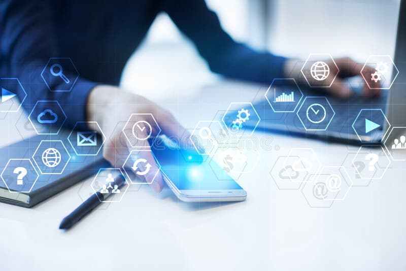 Virtual Screen Interface with Applications Icons. APPS. Technology ...