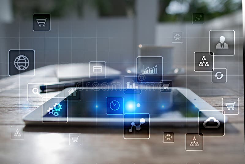 Virtual Screen Interface with Applications Icons. APPS. Technology ...