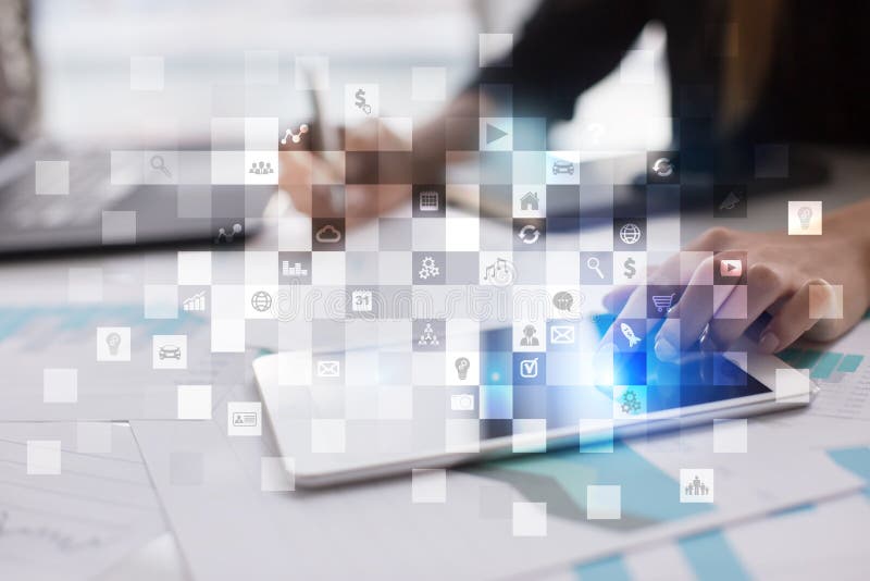 Virtual Screen Interface with Applications Icons. APPS. Technology ...