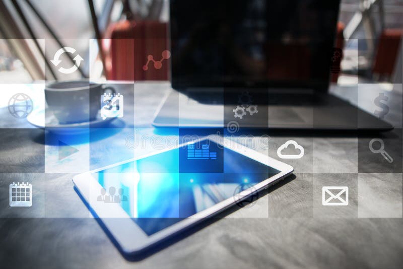 Virtual Screen Interface with Applications Icons. APPS. Technology ...